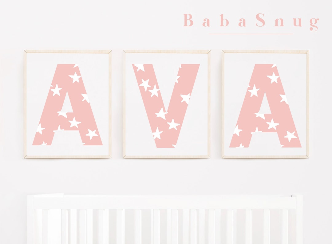 Nursery Initial Decor, Pink Theme Room, Pink Stars Print, Pink Nursery ...