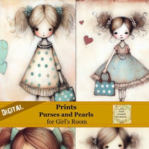 Digital Prints of Four Whimsy Girls With Purses and Pearls. Cute Prints ...