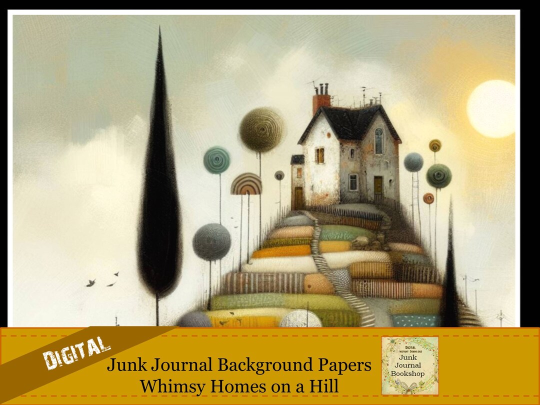 Whimsical Homes Junk Journal Paper: Hillside Village Art (digital ...