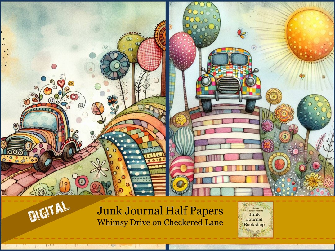 Digital Background Papers for Junk Journals. Whimsical Drive Half ...