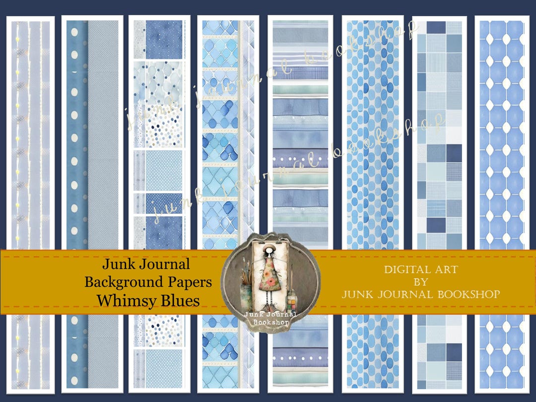 Whimsy Blues Junk Journal Paper: Digital Art Backgrounds (20 Prints ...