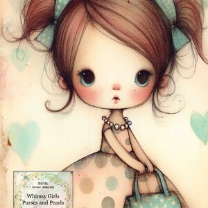 Digital Prints of Four Whimsy Girls With Purses and Pearls. Cute Prints ...