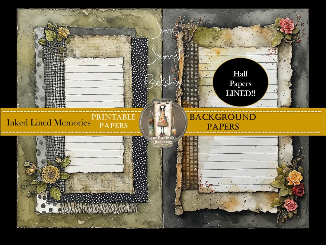 Inked LINED Memories Journal Paper: Rustic Antiqued Ephemera (digital ...