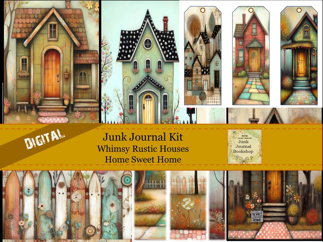 Rustic Whimsy Houses Junk Journal Kit: Digital Background Papers ...