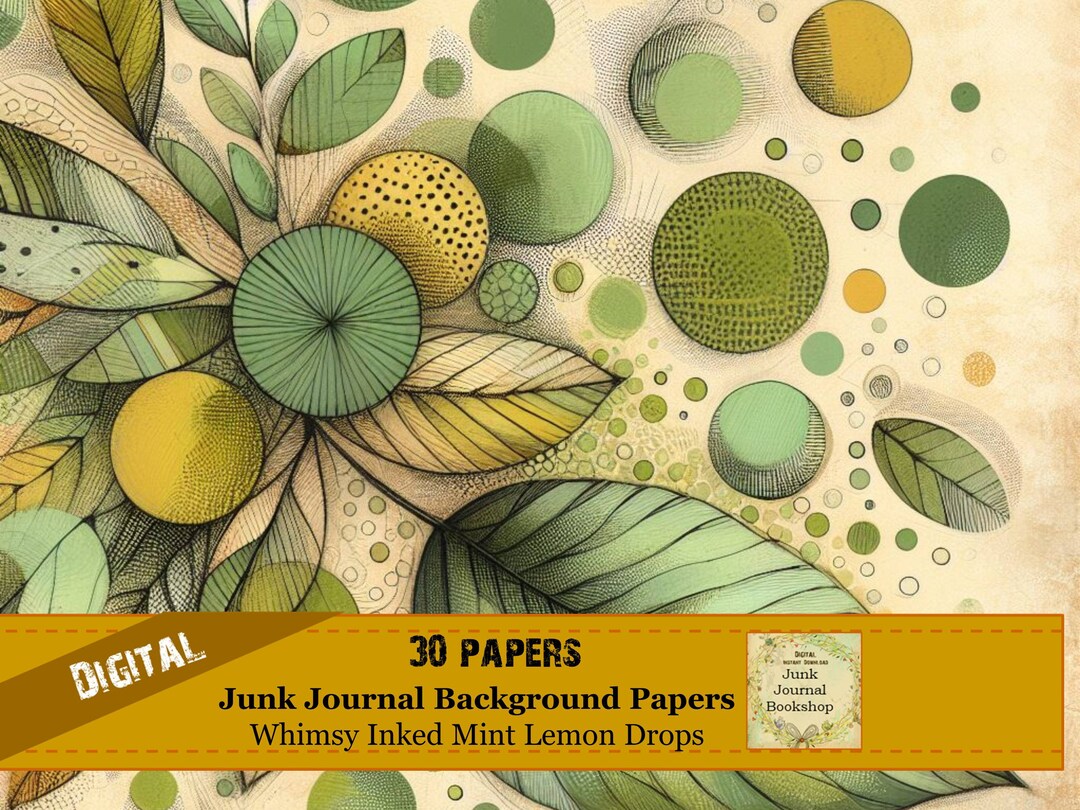 Digital Junk Journal Background Papers. Mint Lemon Drop Digitals ...
