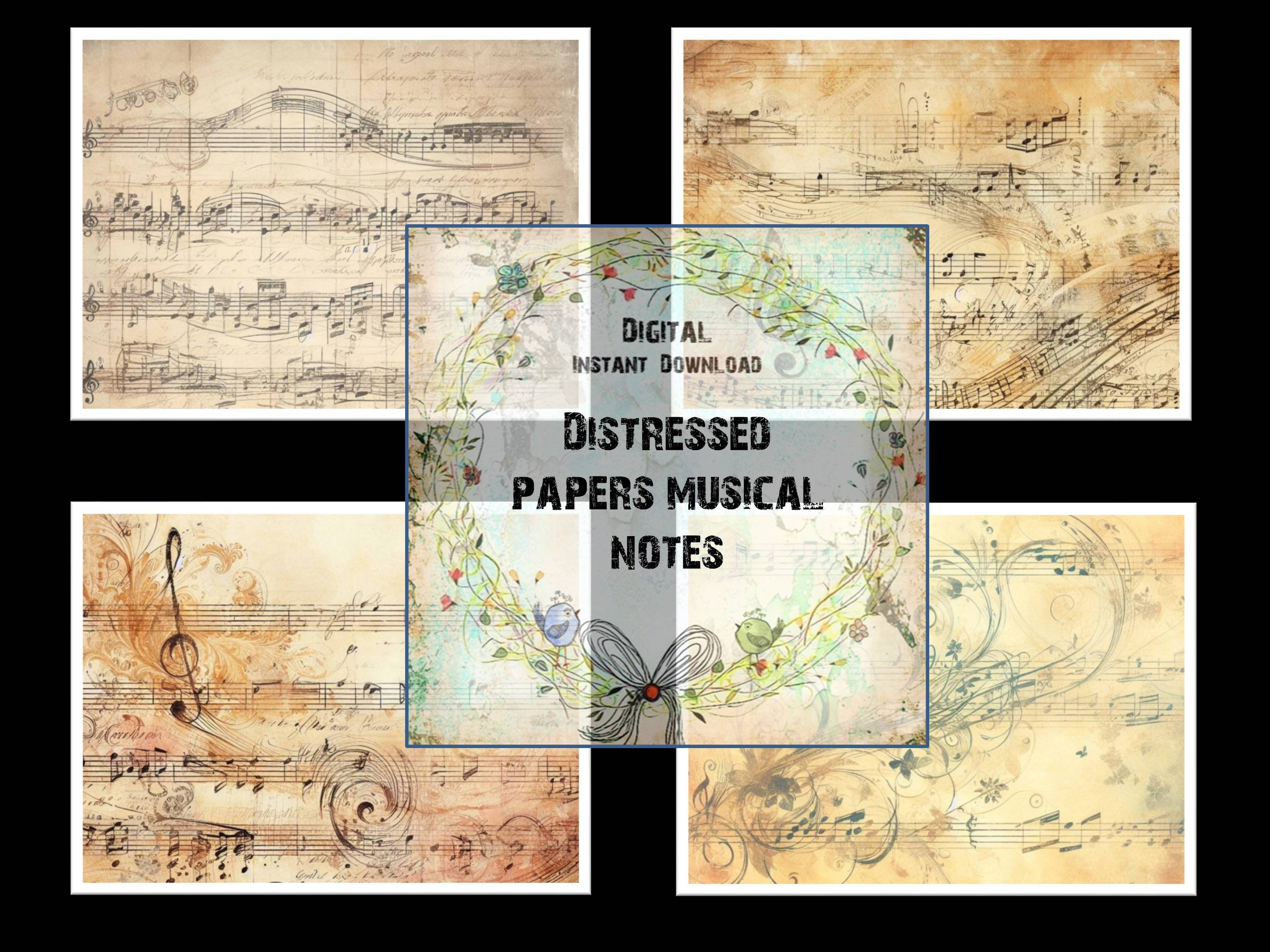 Distressed Musical Notes Paper: Junk Journal Backgrounds (digital ...