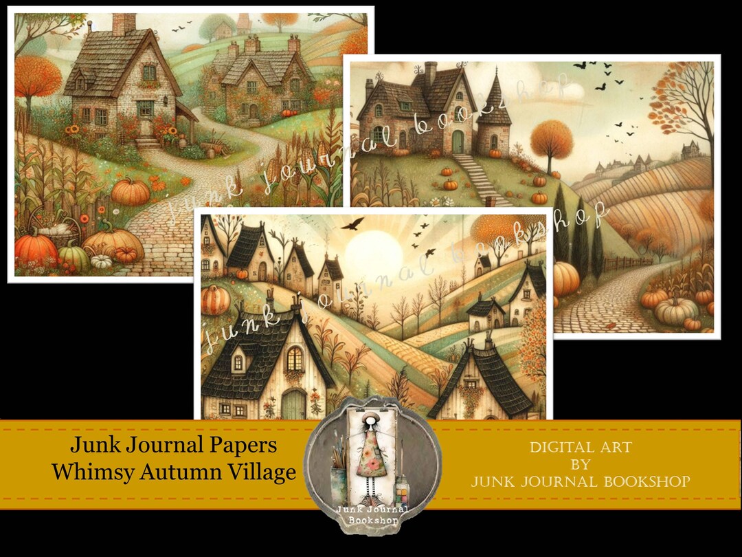 Digital Background Prints for Junk Journals. Whimsy Autumn Village ...