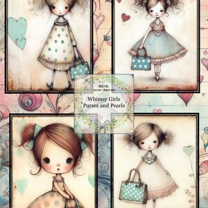 Digital Prints of Four Whimsy Girls With Purses and Pearls. Cute Prints ...