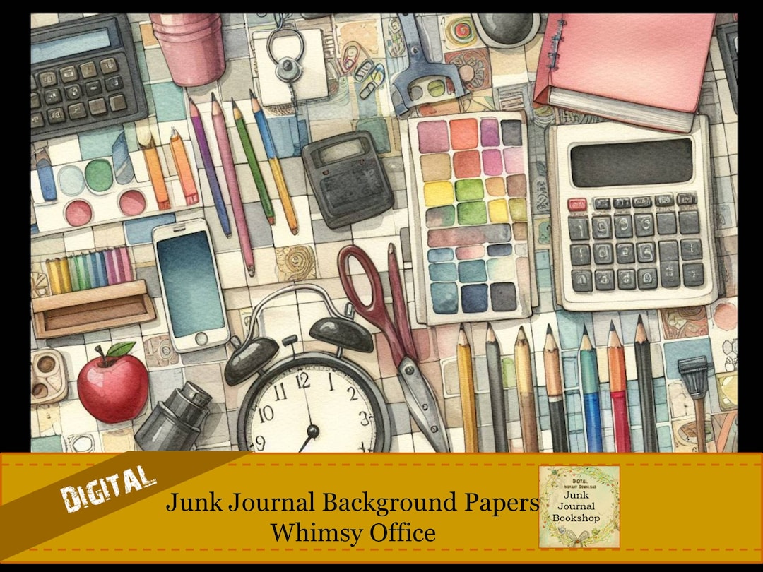 Digital Junk Journal Background Papers. Whimsical Office Backgrounds ...
