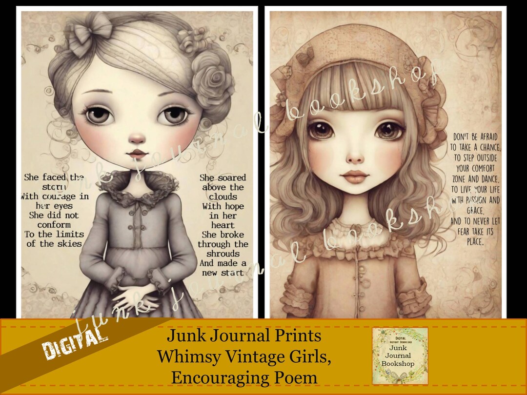 Digital Whimsy Vintage Girls With a Poem on Each Print. Five (5) Whimsy ...