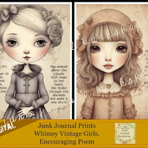 Digital Whimsy Vintage Girls With a Poem on Each Print. Five (5) Whimsy ...