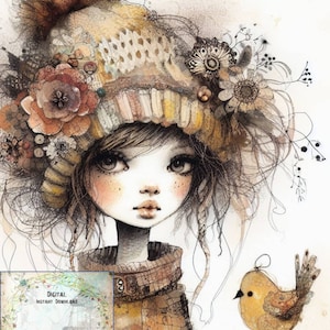 Digital Watercolor Prints of Whimsy Girls With Beautiful Hats. Junk ...