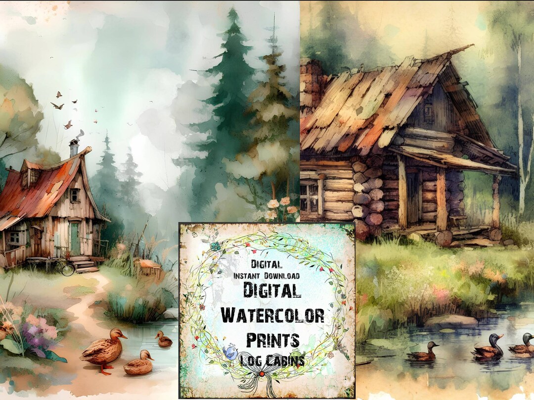 Digital Watercolor Old Rustic Cabin Prints. Five Unique - Etsy