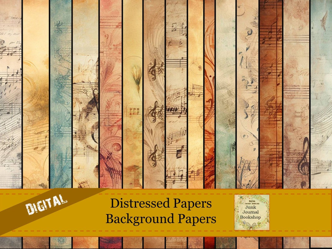 Distressed Musical Notes Paper: Junk Journal Backgrounds (digital ...