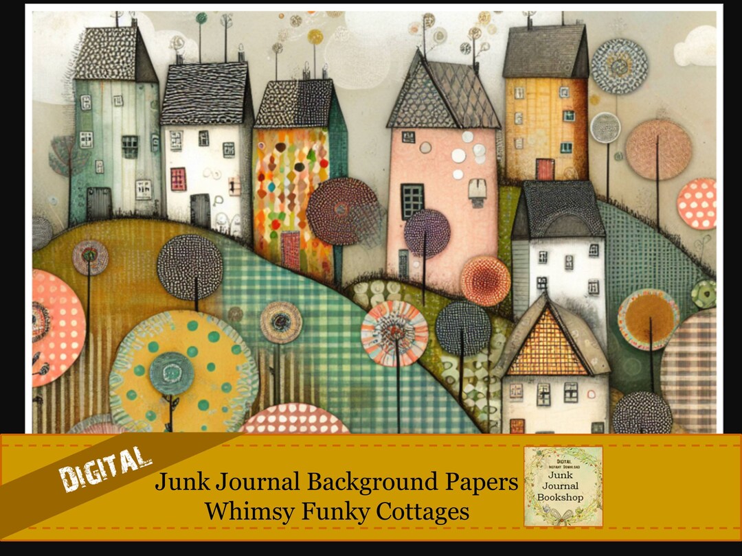 Digital Background Prints for Junk Journals. Whimsical Funky Cottages ...