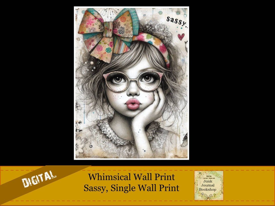 Digital Watercolor Art Print of Whimsical Sassy Girl, Portrait Style ...
