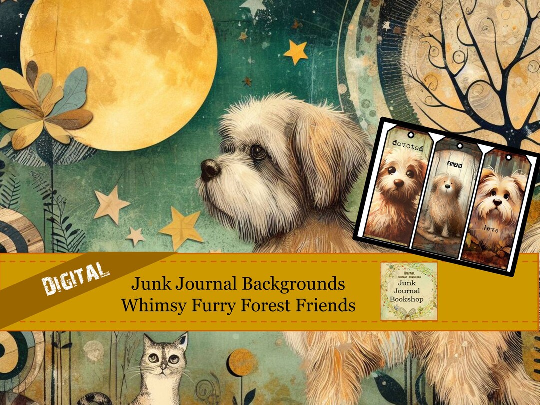 Digital Background Papers for Junk Journals. Whimsical Furry Forest ...
