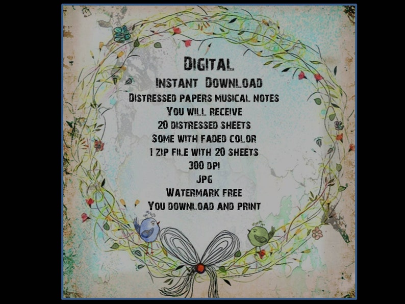 Distressed Musical Notes Paper: Junk Journal Backgrounds (digital ...