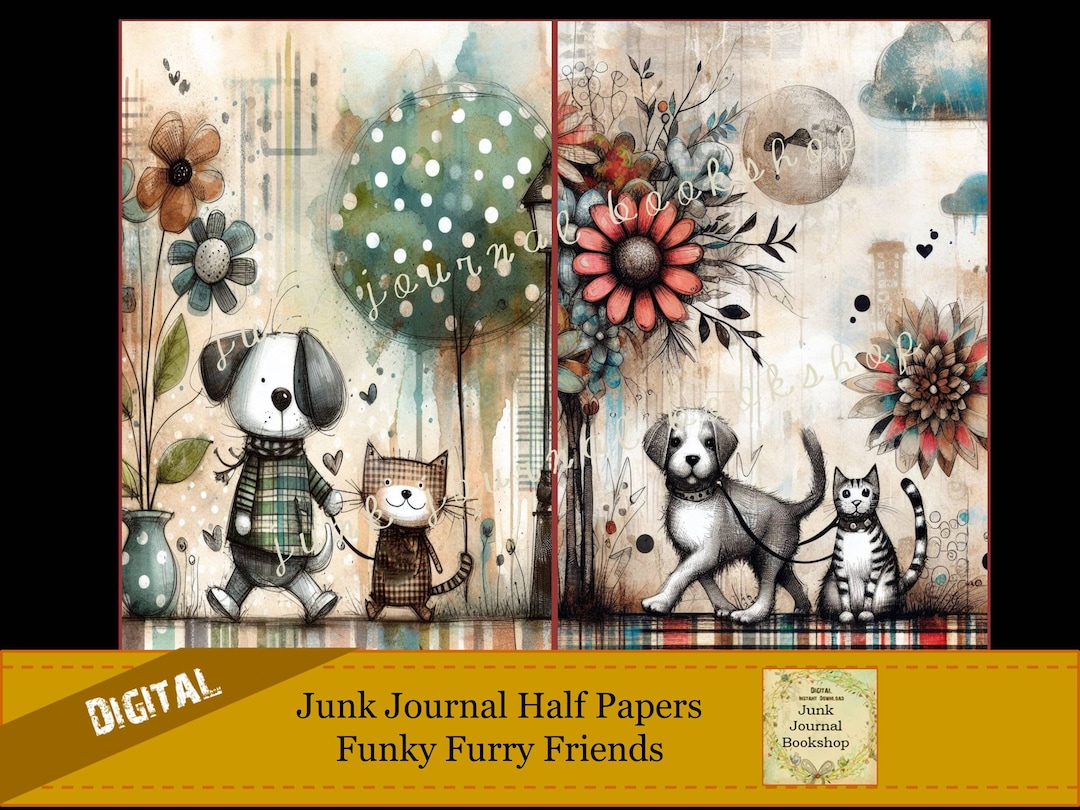 Funky Furry Friends Junk Journal Paper: Whimsical Designs (digital ...