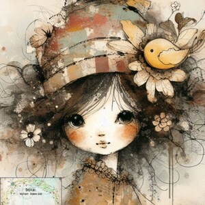 Digital Watercolor Prints of Whimsy Girls With Beautiful Hats. Junk ...