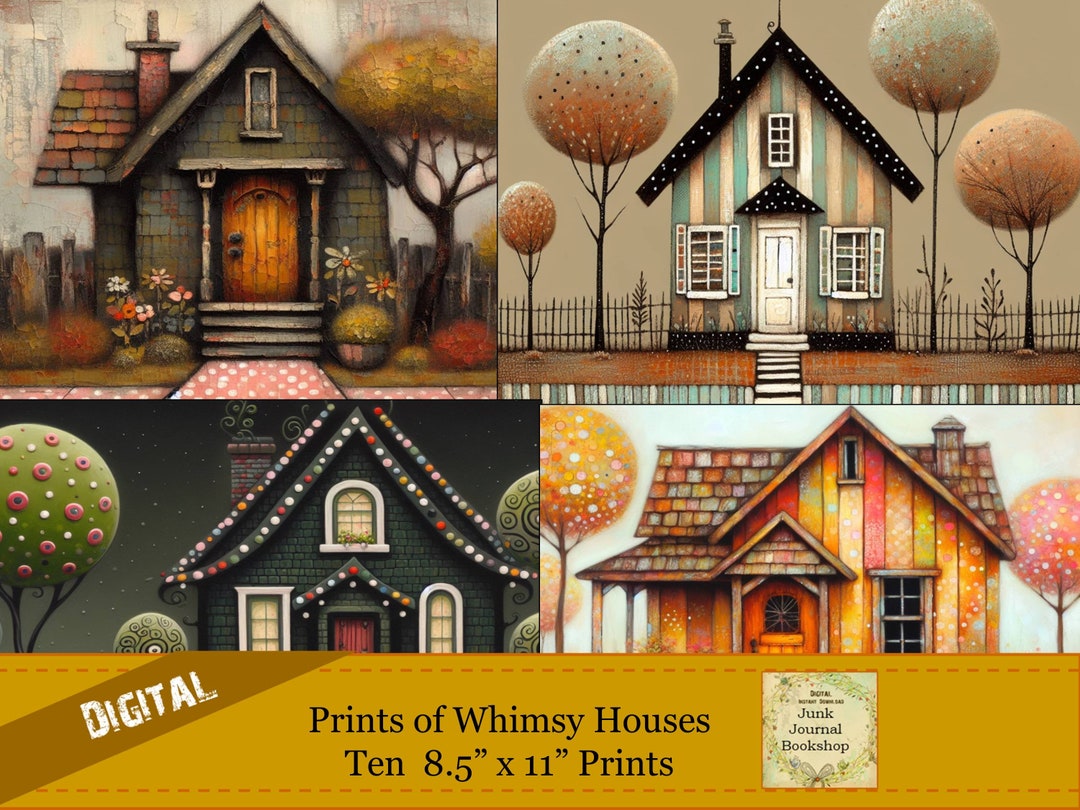 Digital Oil Prints of Rustic Whimsy Houses to Use in Your Journals or ...