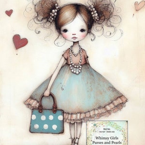 Digital Prints of Four Whimsy Girls With Purses and Pearls. Cute Prints ...