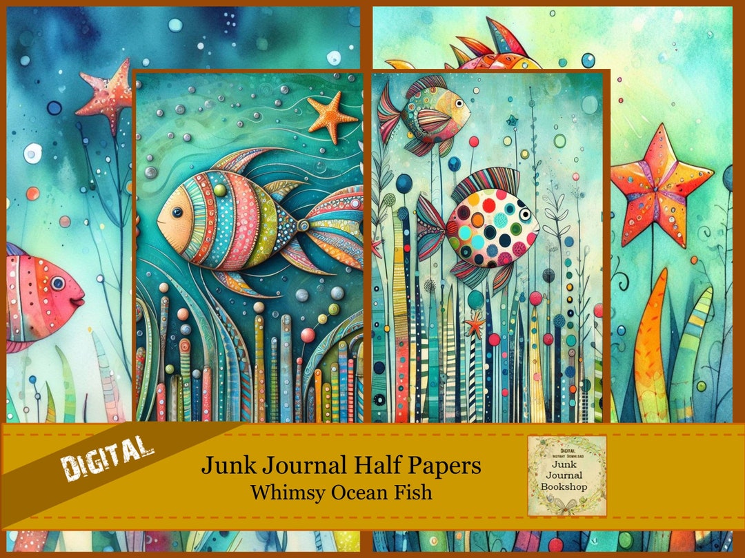 Ocean Fish Junk Journal Paper: Whimsical Digital Backgrounds (digital ...