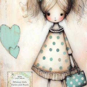 Digital Prints of Four Whimsy Girls With Purses and Pearls. Cute Prints ...