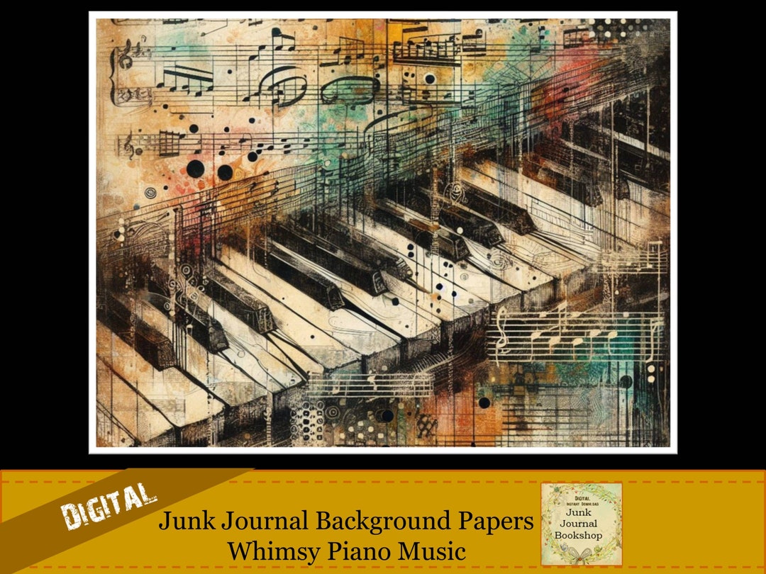 Piano Music Junk Journal Paper: Rustic Melody Digital Art (digital ...