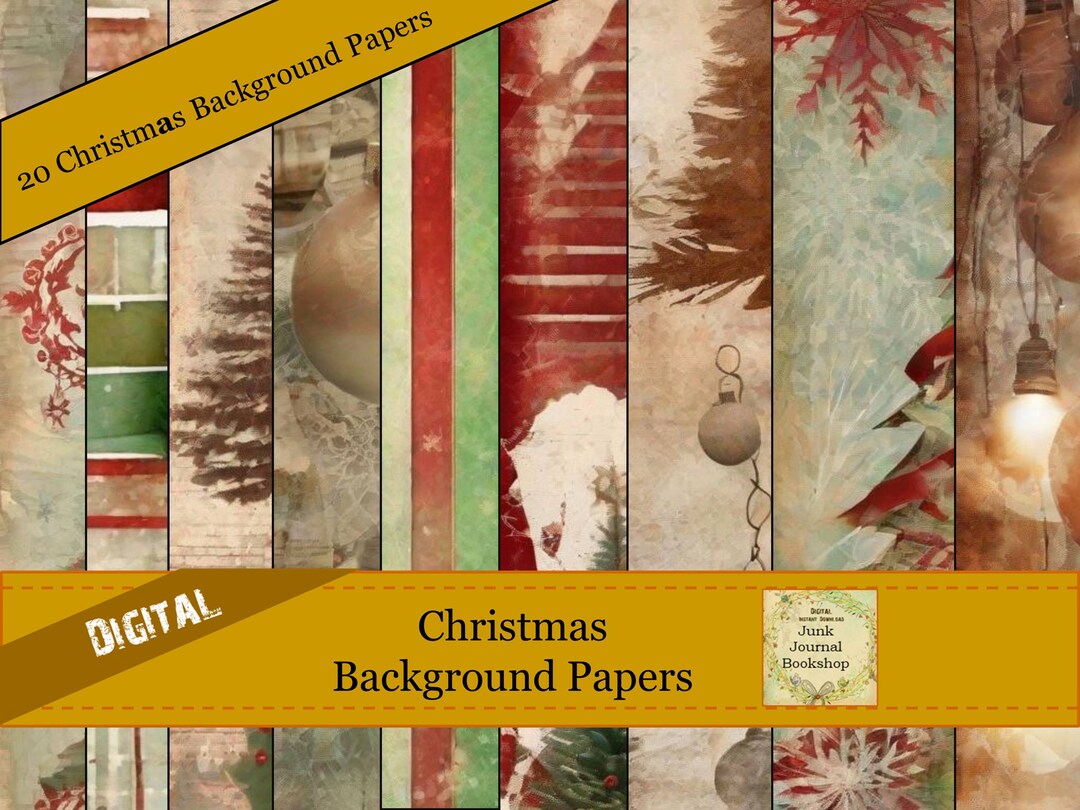 Faded Christmas Digital Paper: Rustic Junk Journal Backgrounds (digital ...
