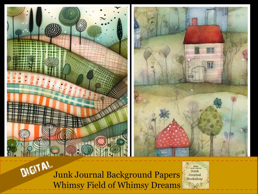 Digital Art Junk Journal Background Papers. Whimsical Field of Whimsy ...