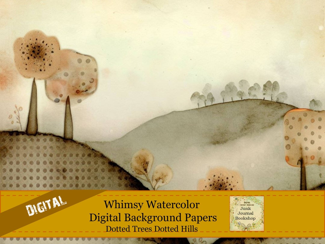 Whimsy Watercolor Landscape Digital Paper: Dotted Trees (digital ...