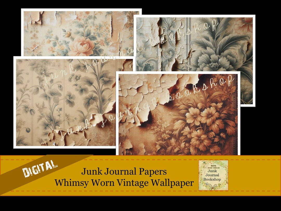 Vintage Wallpaper Junk Journal Paper: Whimsy Worn Digital Art (digital ...