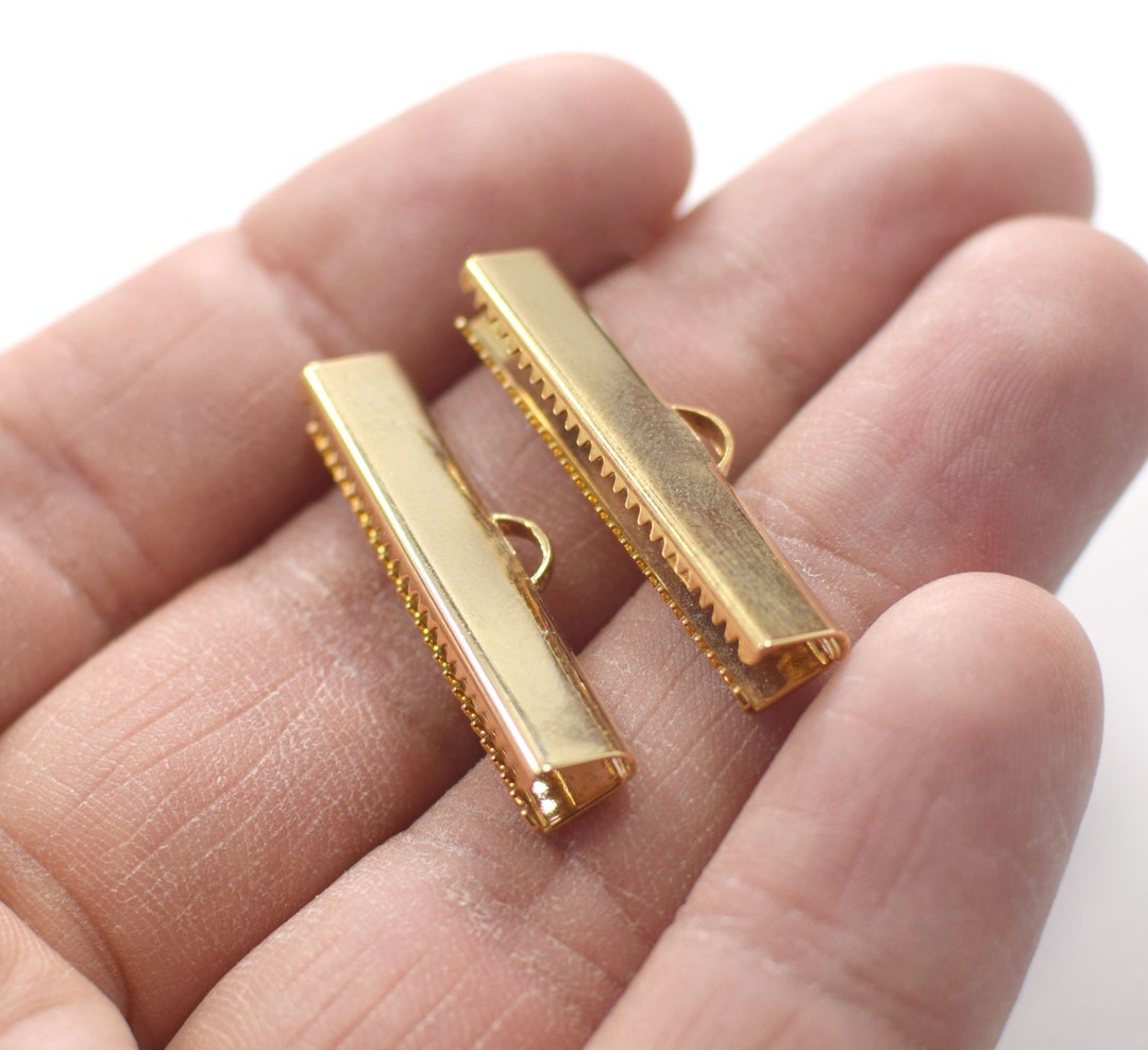 6 X 30 Mm , 24K Shiny Gold Plated Ribbon Crimps - NF0228 - Etsy