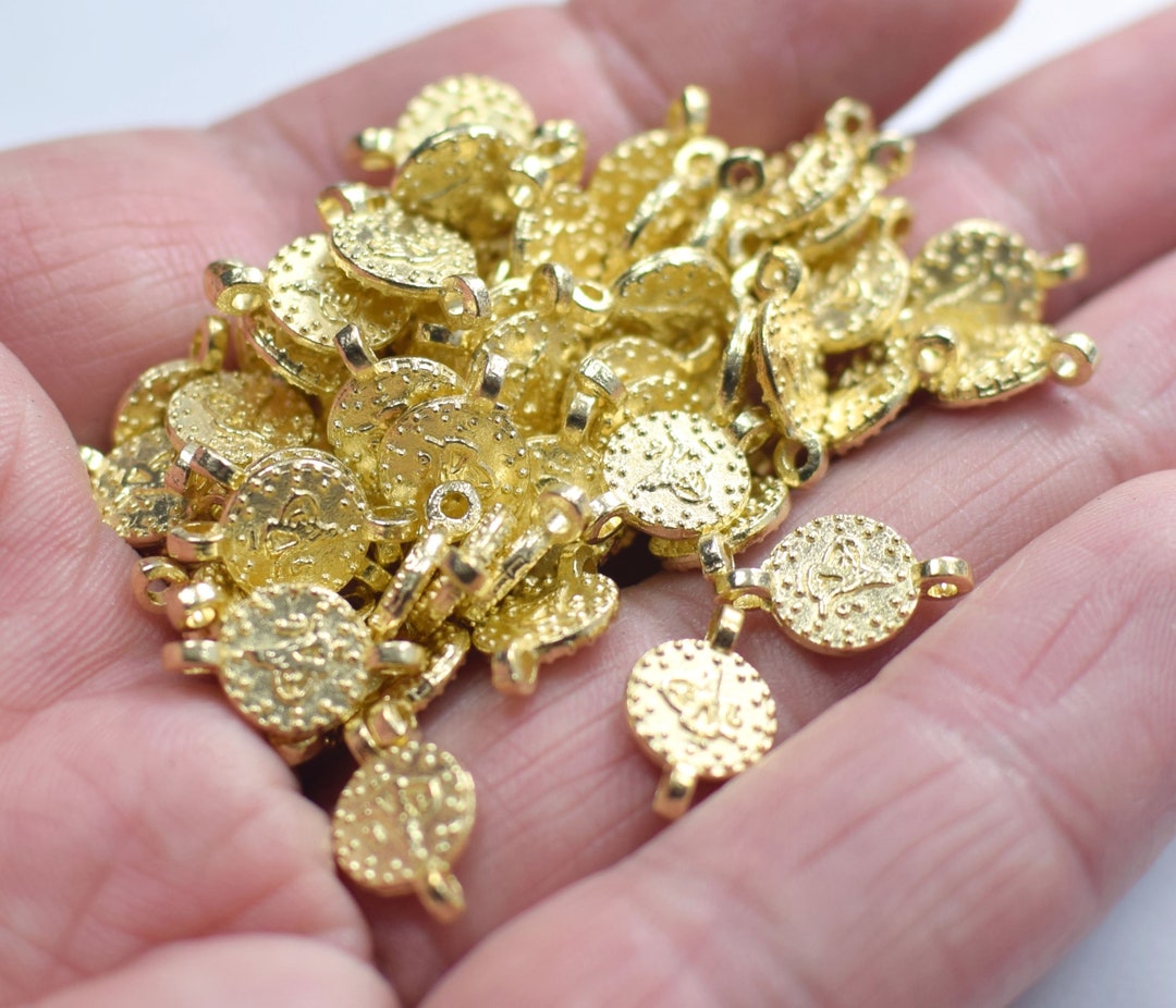 8 X 13 Mm , Gold Color Coin - Tugra Charms - 2 Hole - Etsy