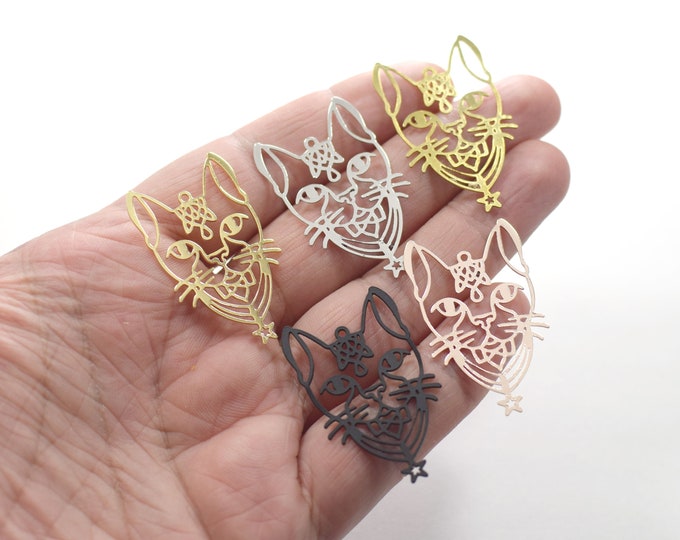 2 Pcs Raw Brass Laser Cut Sky Cat Talisman İn the Jewelry, Crescent ...