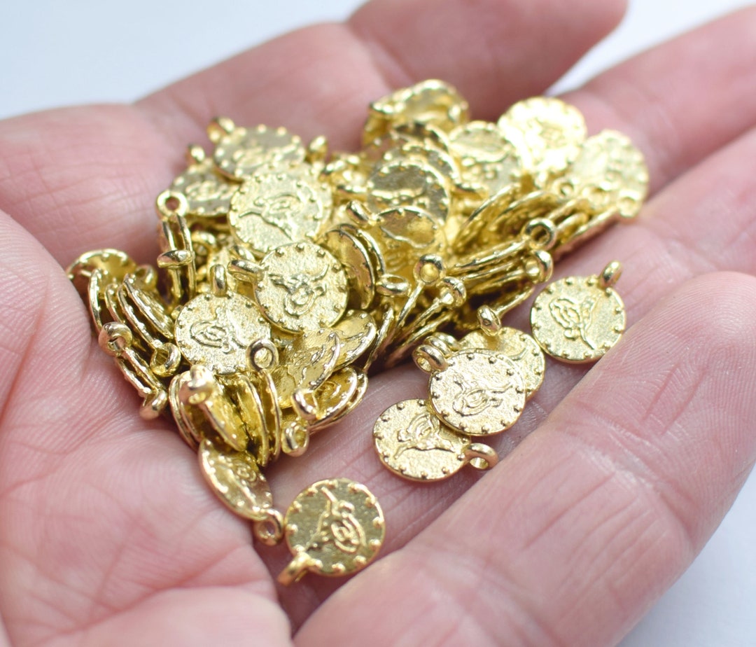 8 X 10 Mm , Gold Color Coin - Tugra Charms - 1 Hole - Etsy