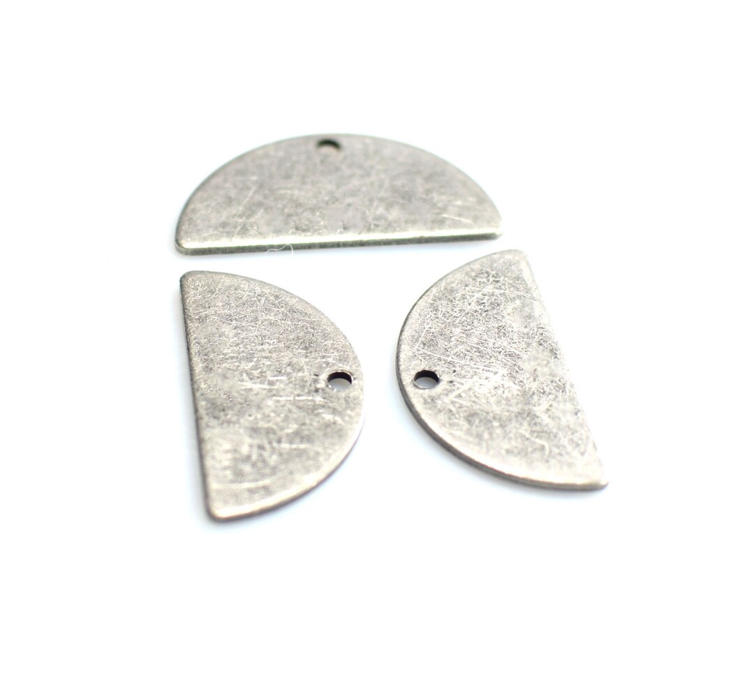 Antique Silver Semi Circle Shape 1 Hole - 0.8 X 12.5 X 25 Mm Semi ...