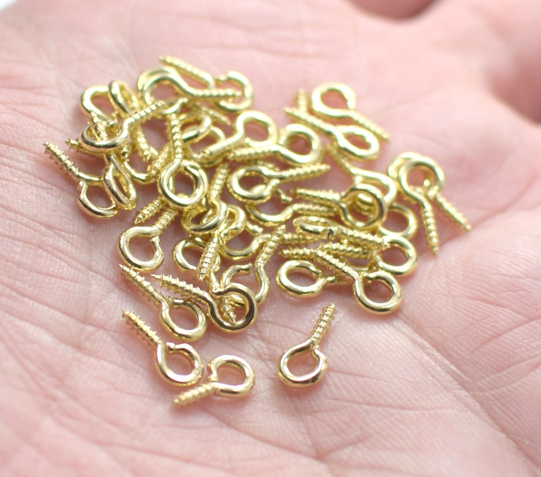 5 X 10 Mm , Gold Tone Tiny Eye Screws for Pendants - Screws Thicknes 1. ...