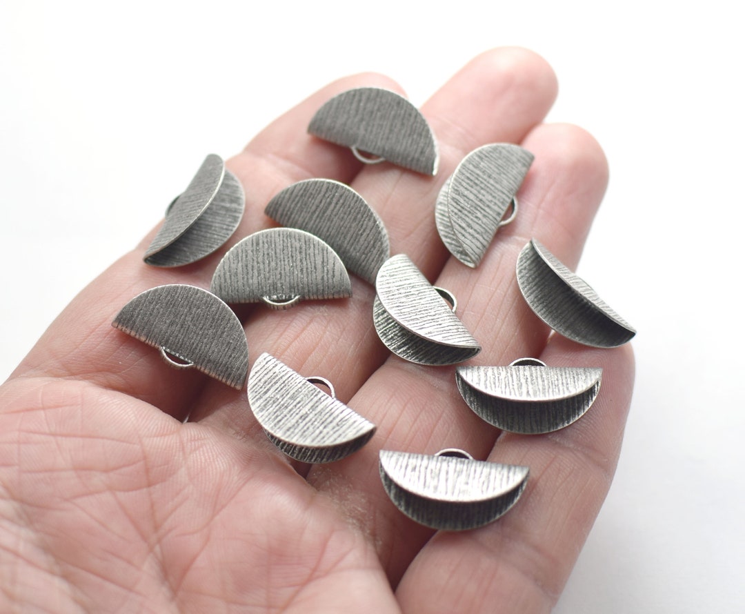 0.5 X 11 X 20 Mm , Antique Silver Textured Half Moon With Handle Crimp ...