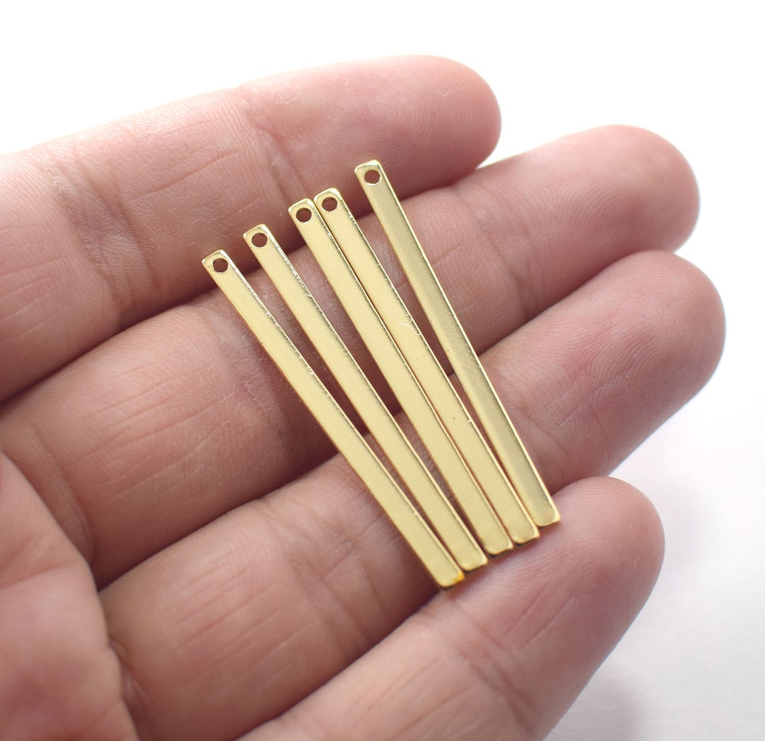 0.8 X 2.5 X 40 Mm , 24K Shiny Gold Plated Rectangle Stick Shape Charms ...