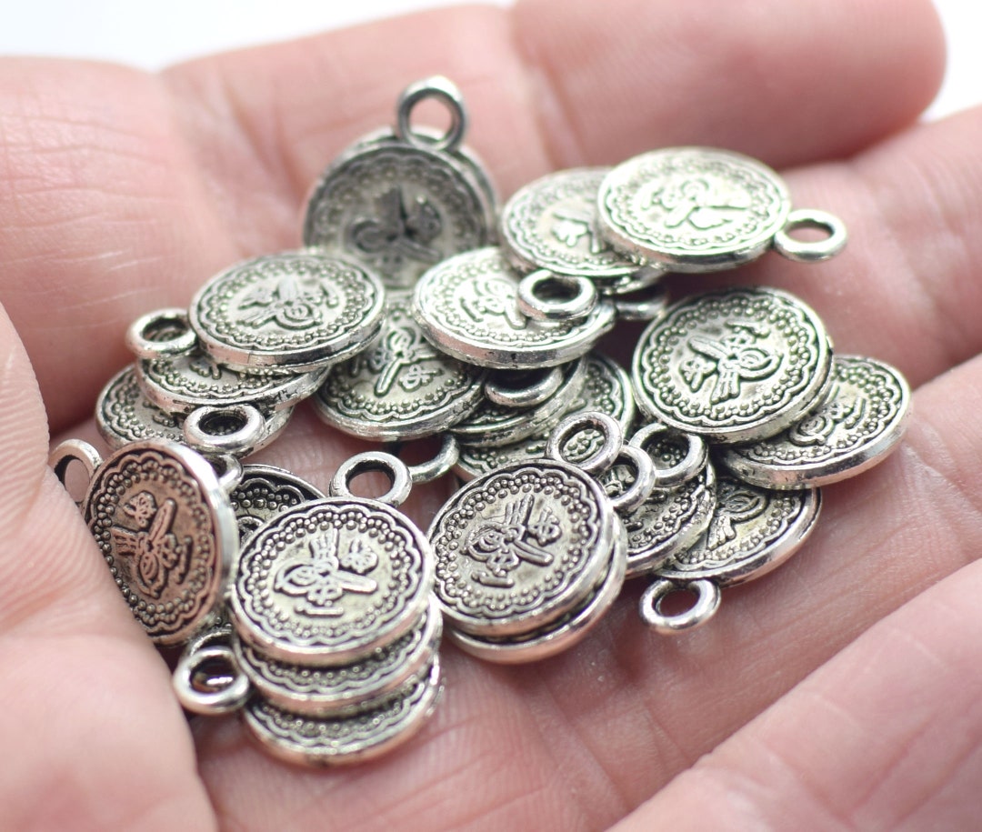 10 X 14 Mm , Antique Silver Color Coin - Tugra Charms - 1 Hole - Etsy