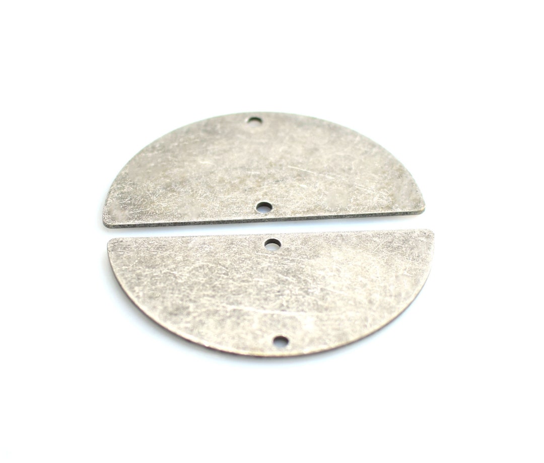 Antique Silver Semi Circle Shape 2 Hole - 0.8 X 20 X 40 Mm Semi Circle ...