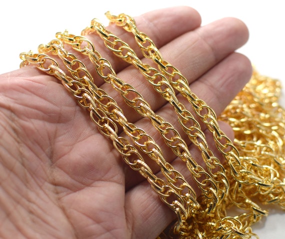 6 x 10 mm 24K Shiny Gold Plated Braided Chain Necklace | Etsy