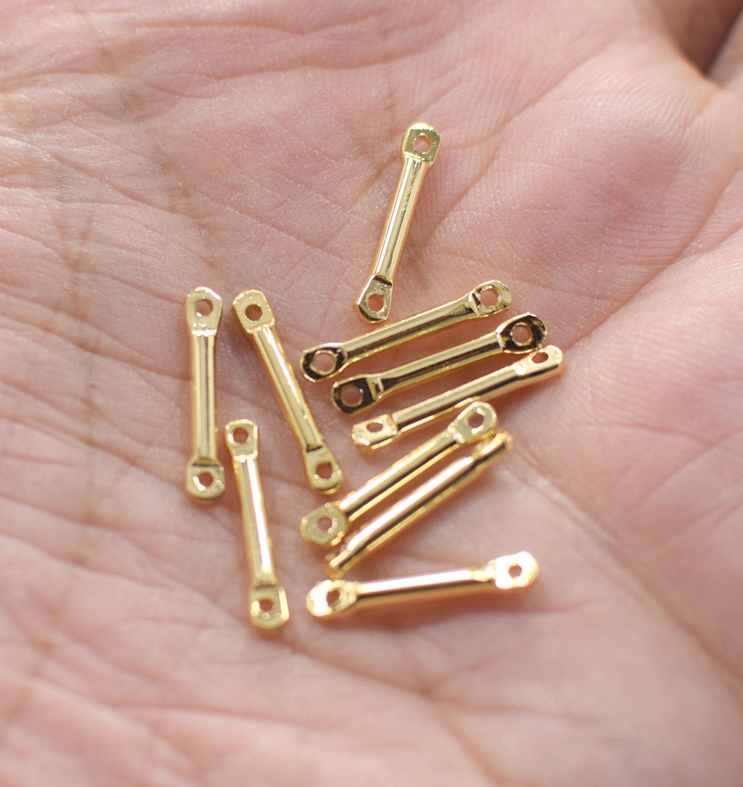 2 X 15 Mm , 24K Shiny Gold Plated Solid Round Rod Findings - 2 Hole ...