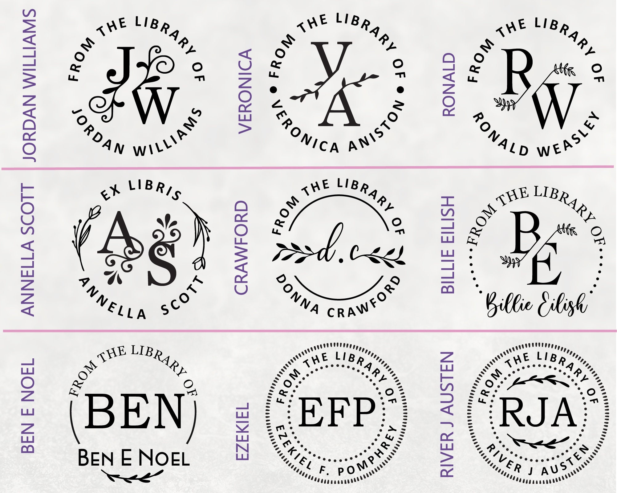 Book Stamp With Initials Monogram Font Custom Made From the Library of ...