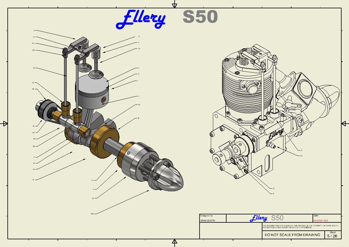 Single Cylinder Gas Petrol Model Engine Plans for 50cc Four Stroke ...