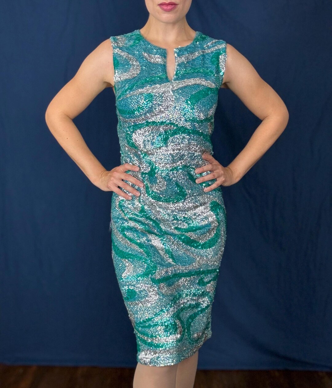 S/M 60s Sequined Wiggle Dress | Psychedelic Cocktail Party - Etsy