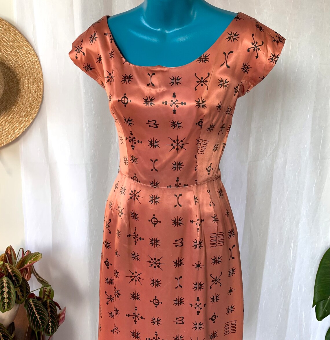 XS 50s Atomic Print Liquid Satin Dress W25” - Etsy
