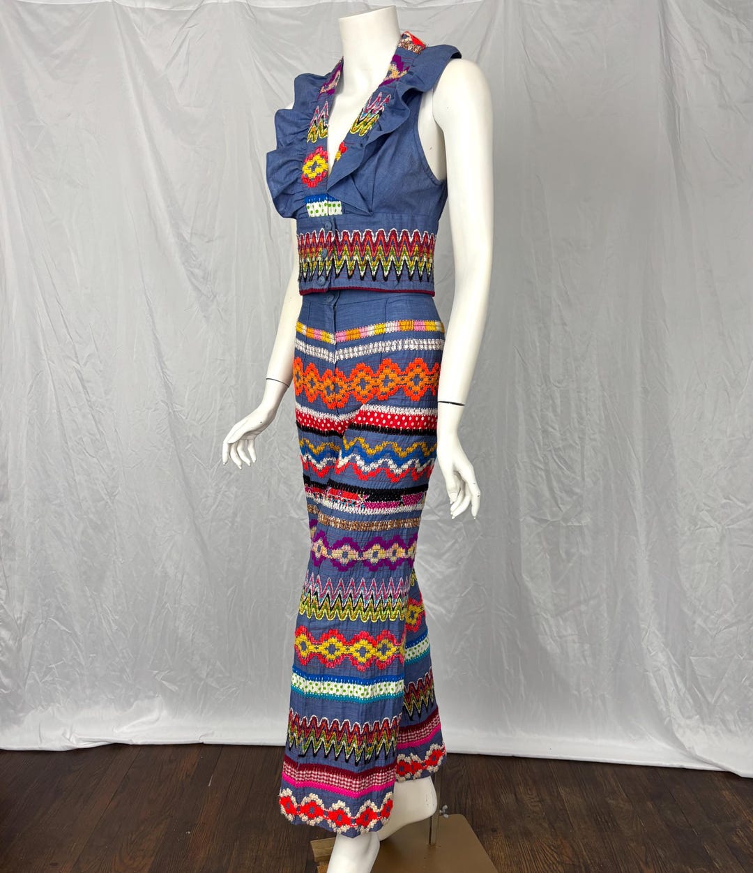 XS 60s Vintage Bell Bottom Crop Top Set | Hippie Disco Cowgirl - Etsy